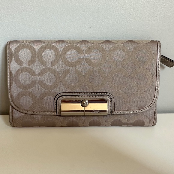 Coach | Bags | Coach Gray Beige Large Signature Canvas Tri Fold Credit ...